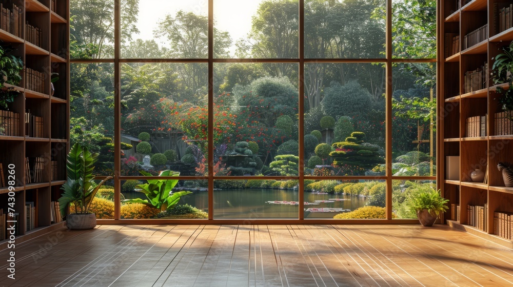 Stock-Foto „scenic bookshelf background of interior home office library ...