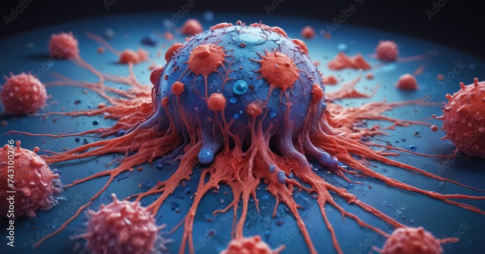 Ilustración de Stock Cancer cells vis - illustration enhanced scanning ...
