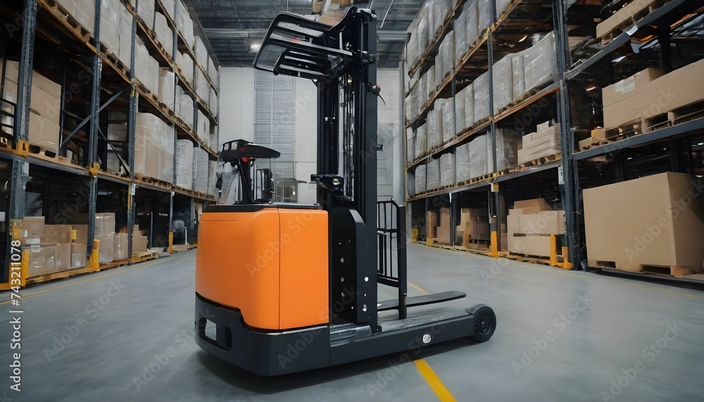 Stock-Foto „Automated Forklift doing storage in a warehouse managed by machine learning and ...