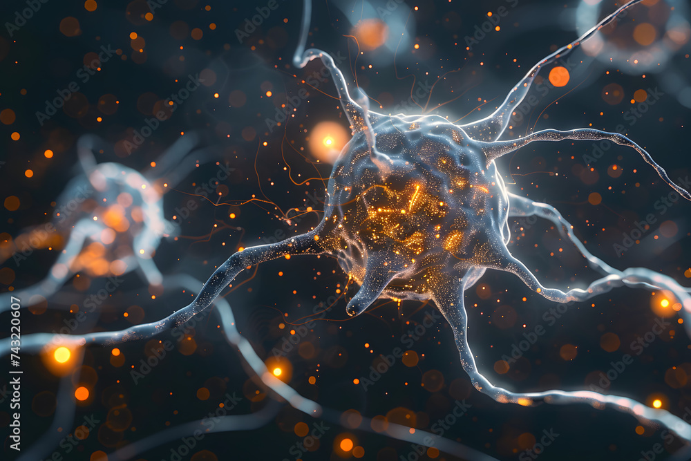 Neuron Synapse brain - 3D rendered image of neuron cell network on ...