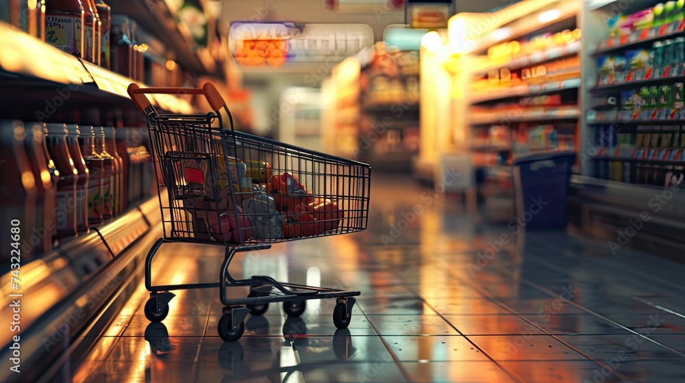 shopping cart and its contents, while slightly blurring the background ...