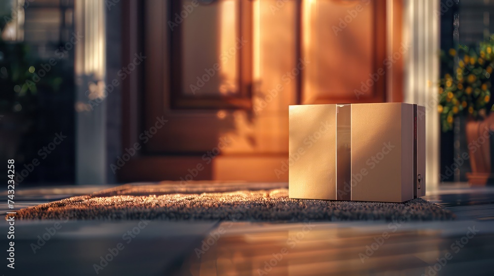 Online purchase delivery service concept. Cardboard parcel box ...