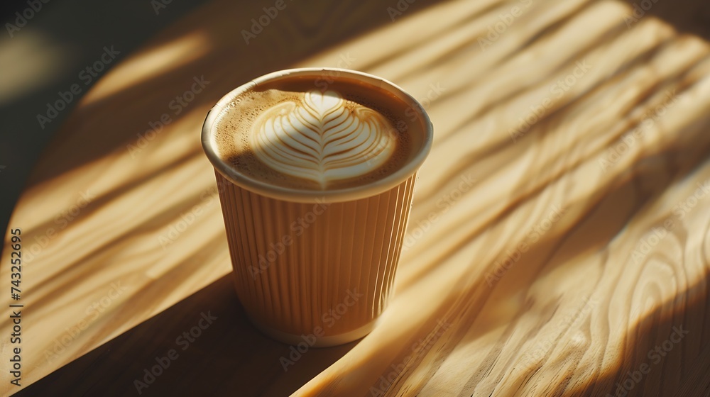 Making of latte art in paper cup by barista Milk and coffee in vintage ...