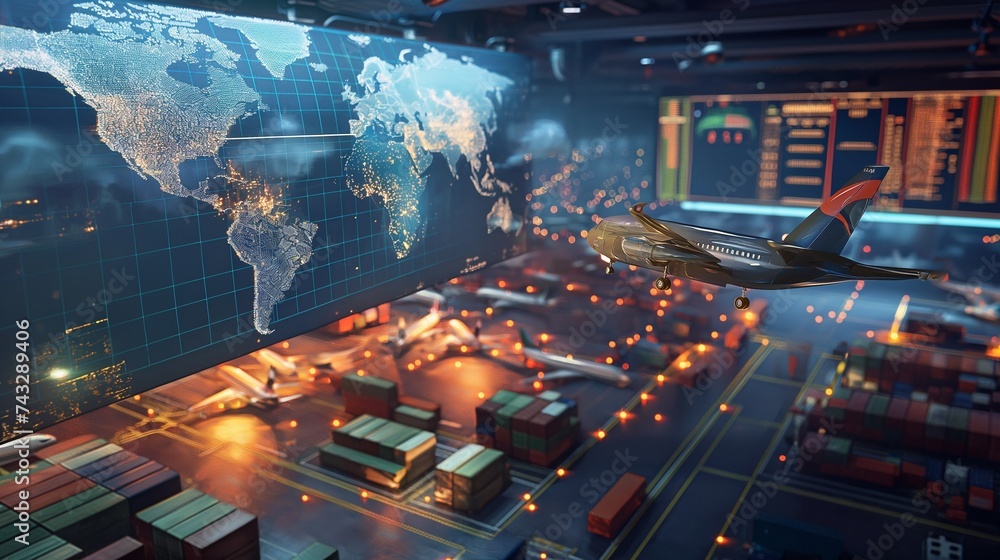 Global logistics and shipping routes with a map, showing cargo ships ...