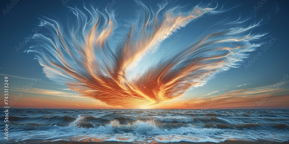 Phoenix Rising from Ocean Waves, Fiery Sky Phenomenon, Inspiring ...