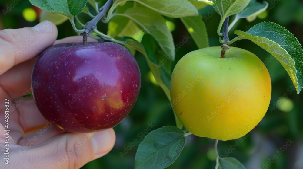 The two different types of fruit now growing on one tree beautifully ...