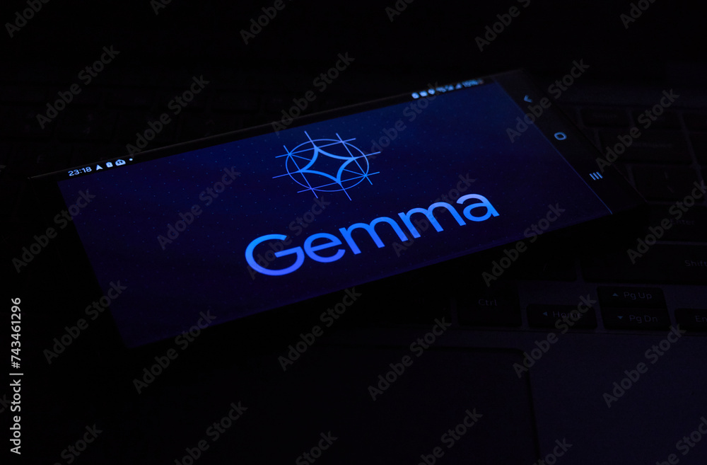 Google Gemini large language model Logo on a screen Stock Photo | Adobe ...