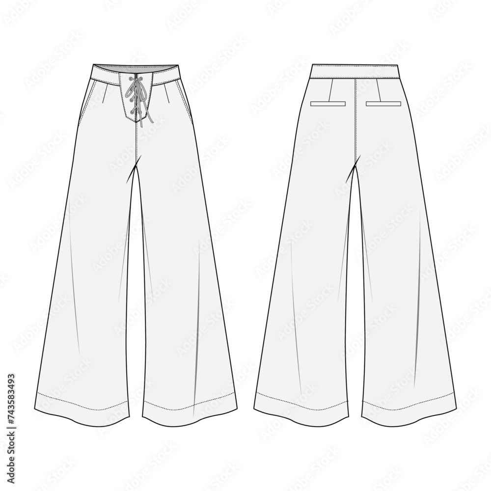 Women’s pant, Fashion Flat Sketch Vector Illustration, CAD, Technical ...