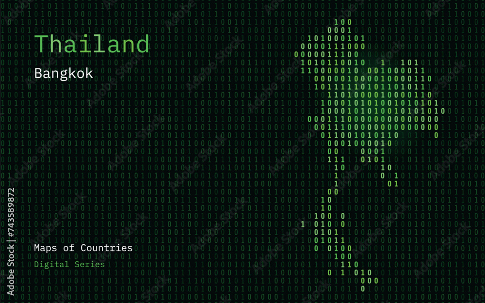 Thailand Map Shown in Binary Code Pattern. Matrix numbers, zero, one. World Countries Vector ...