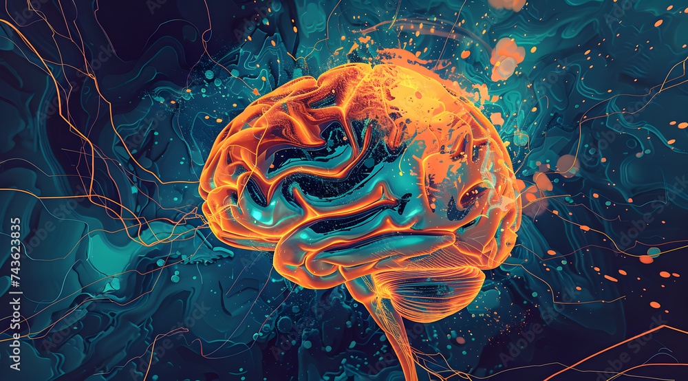 Cross section of the human brain, showcasing different regions and ...