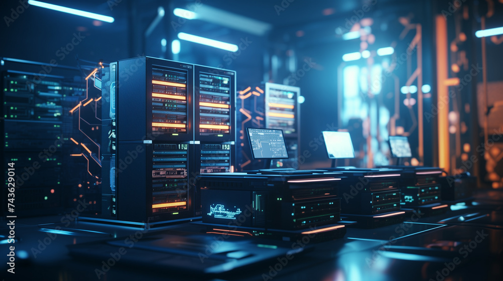 data server of technology company, futuristic cyber security technology ...