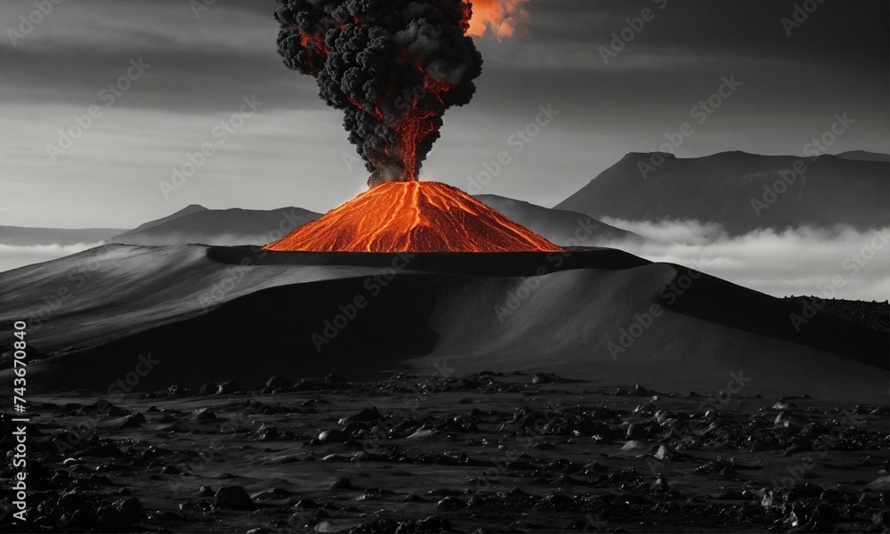 surreal elegance black white minimalism background top of a vulcan with ...