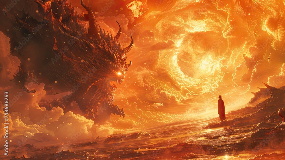 Scary demon and a satan in an angry scene, in the style of otherworldly ...