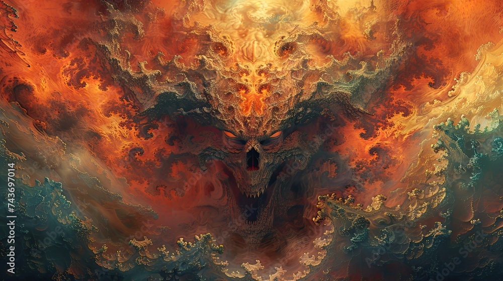 Illustration Stock Scary demon and a satan in an angry scene, in the ...