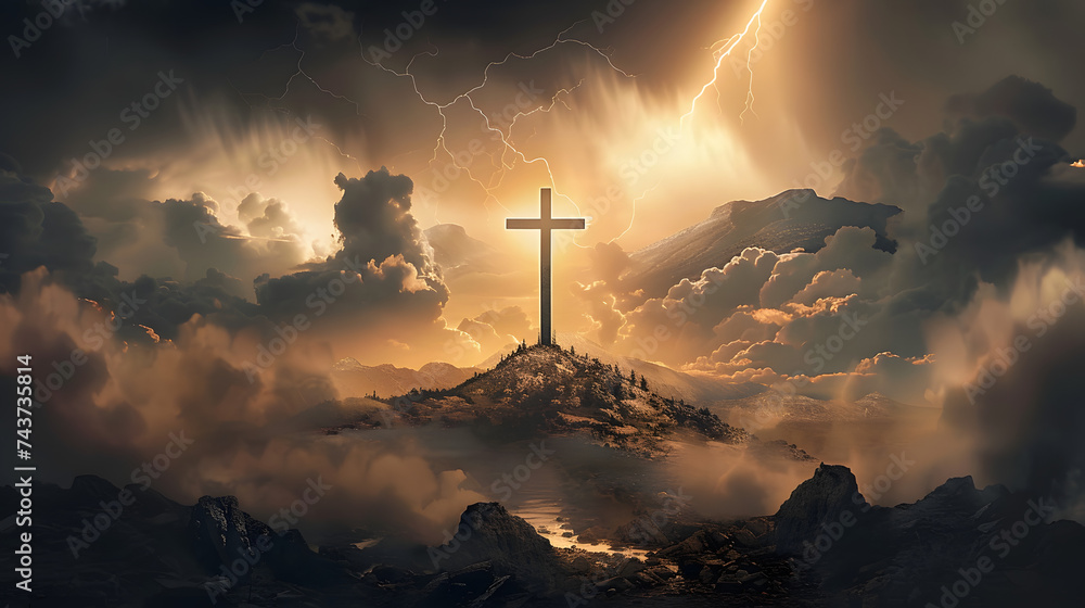 Holy cross symbolizing the death and resurrection of Jesus Christ with ...