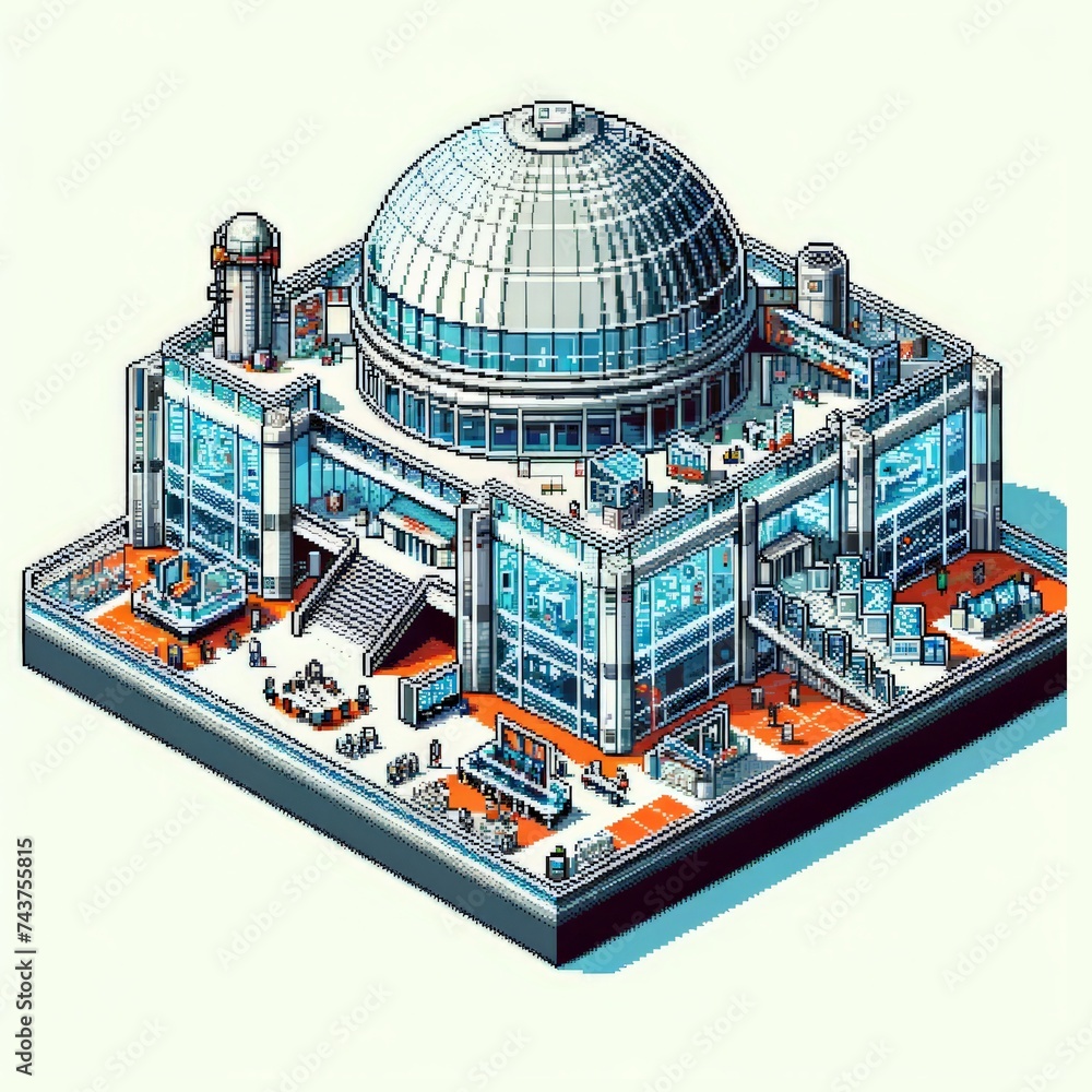 Pixel art of science center isolated on background, in the style of ...