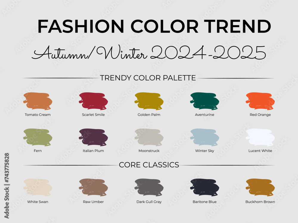Fashion Color Trend Autumn - Winter 2024 - 2025. Trendy colors palette ...