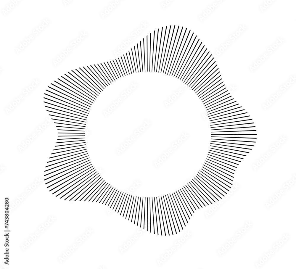 Radial wave sound lines. Circular frame. Sound circle ring. Wavy round ...