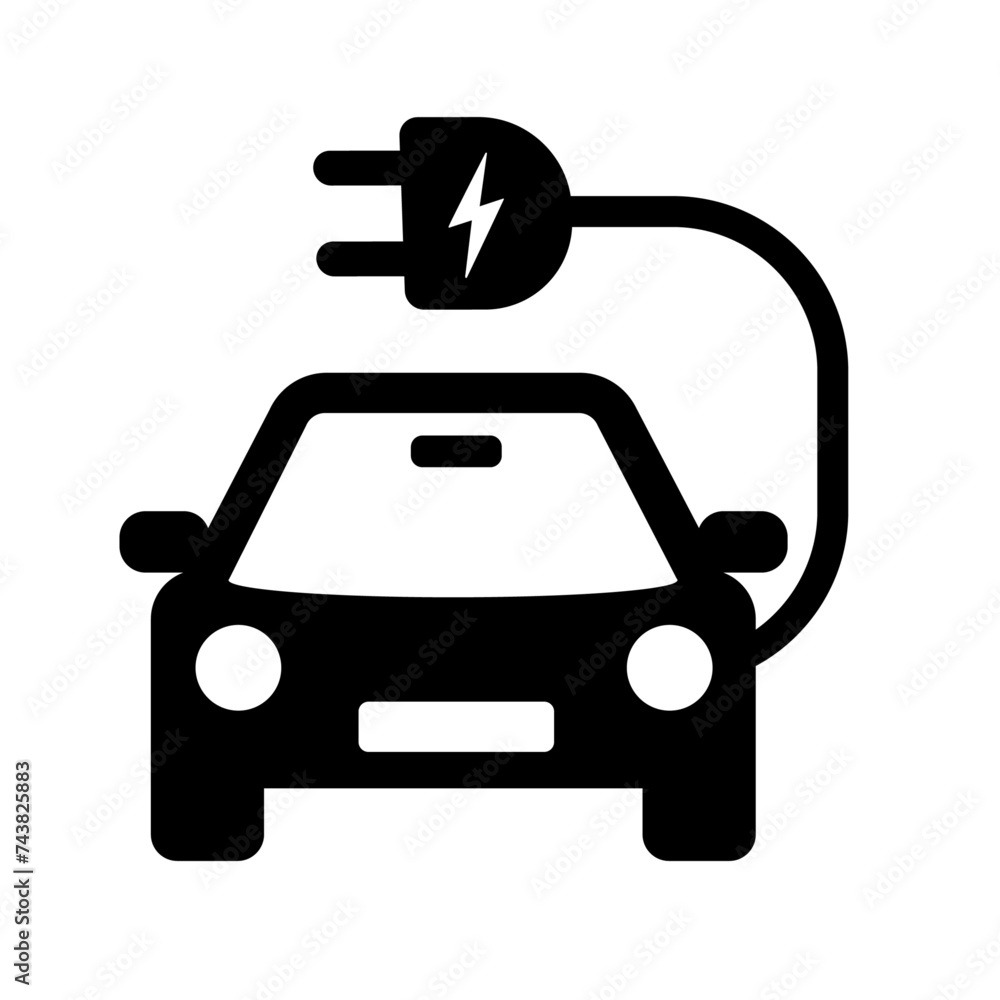 Electric Car With Plug Icon. Front-View Of An Electric Vehicle Symbol ...
