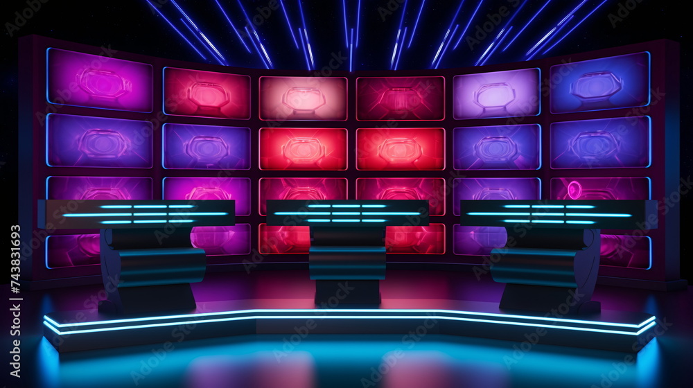 Modern TV Game Show Background with Neon Lights and Futuristic Sci-Fi ...