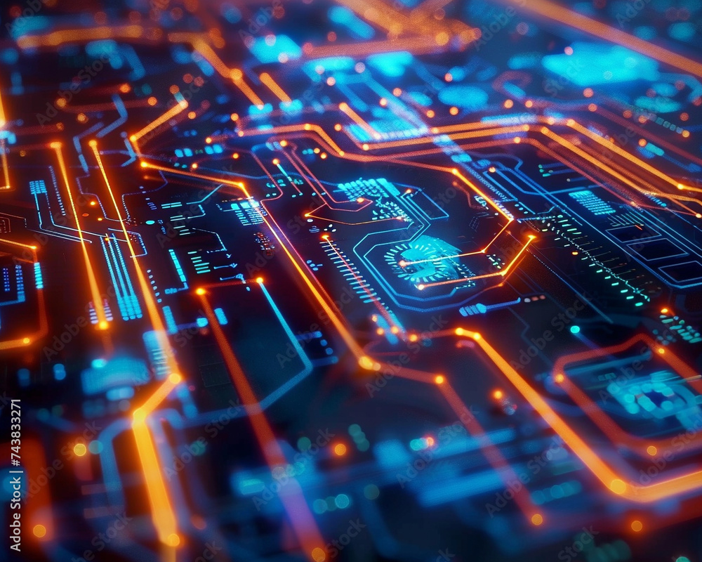 Produce a unique and visually striking 3D animation featuring a neon ...