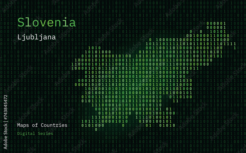 Slovenia Map Shown in Binary Code Pattern. Matrix numbers, zero, one. World Countries Vector ...