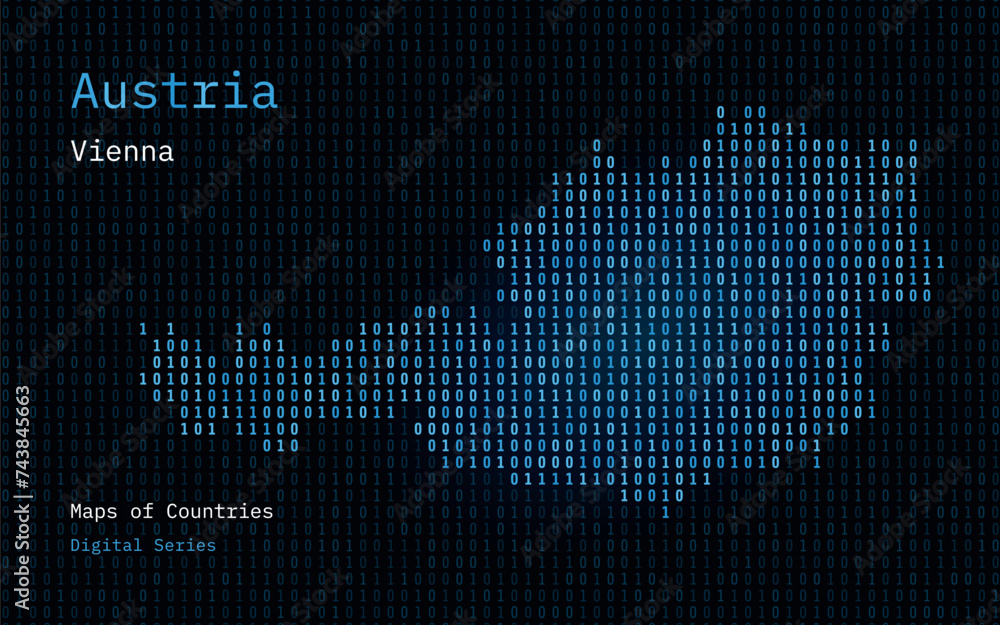 Austria Map Shown in Binary Code Pattern. Matrix numbers, zero, one. World Countries Vector Maps ...