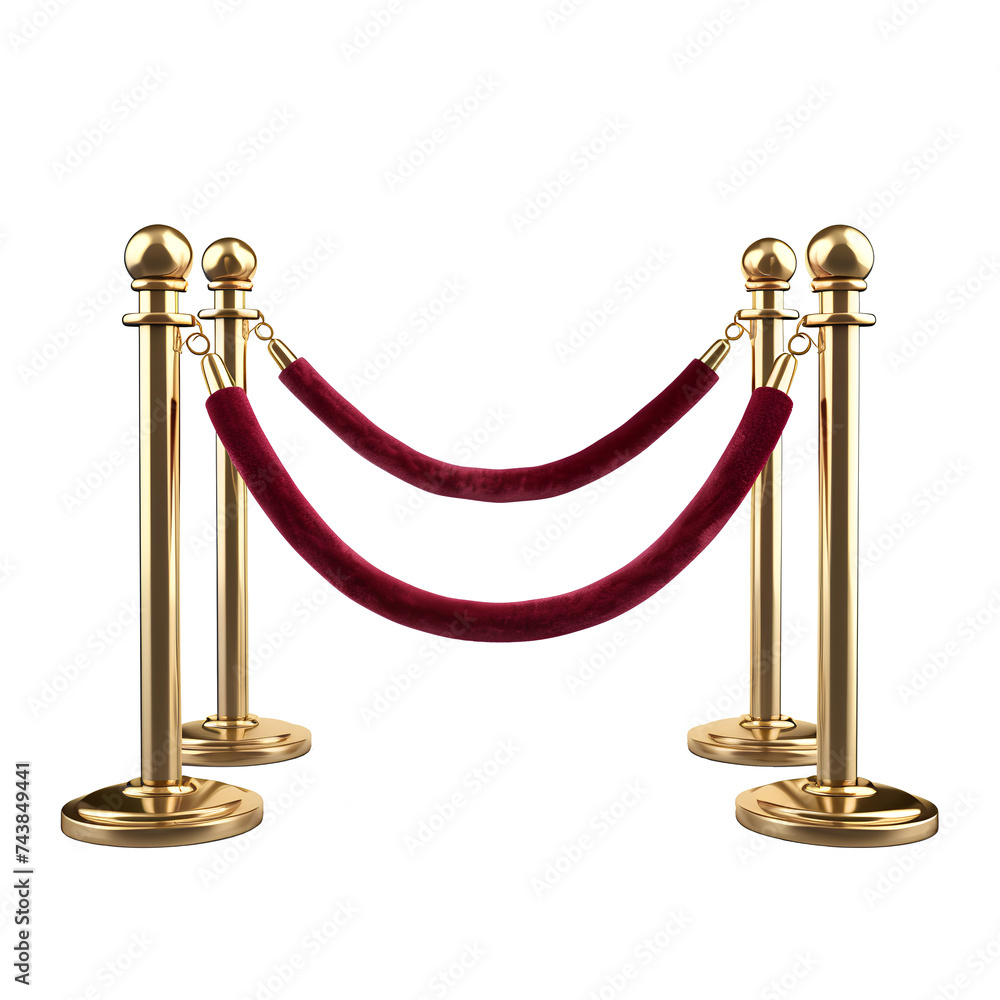 red velvet rope barrier isolated, transparent background white ...