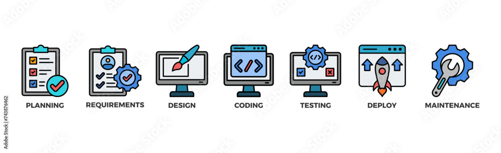Software development life cycle banner web icon vector illustration ...