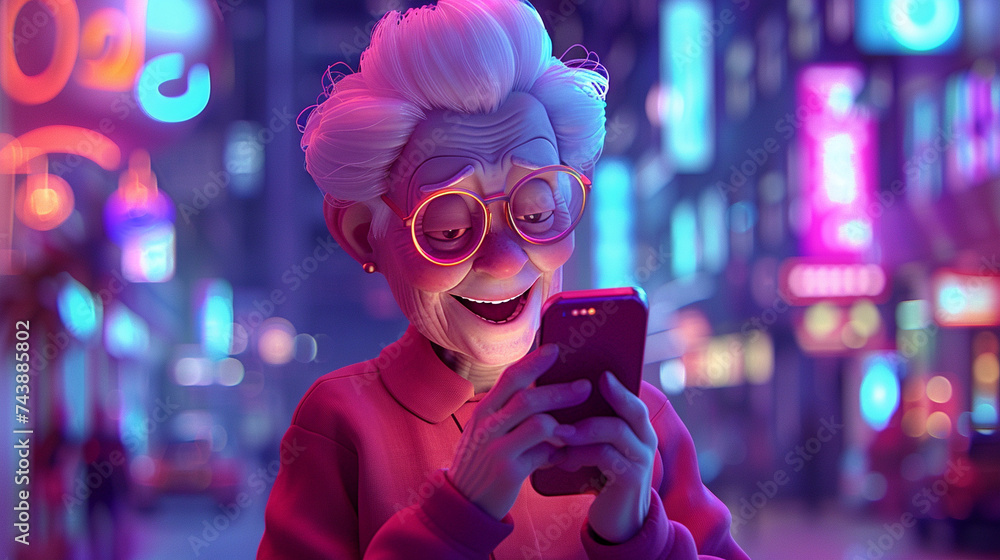 A 3D animated scene featuring an elderly person with a smile on their ...