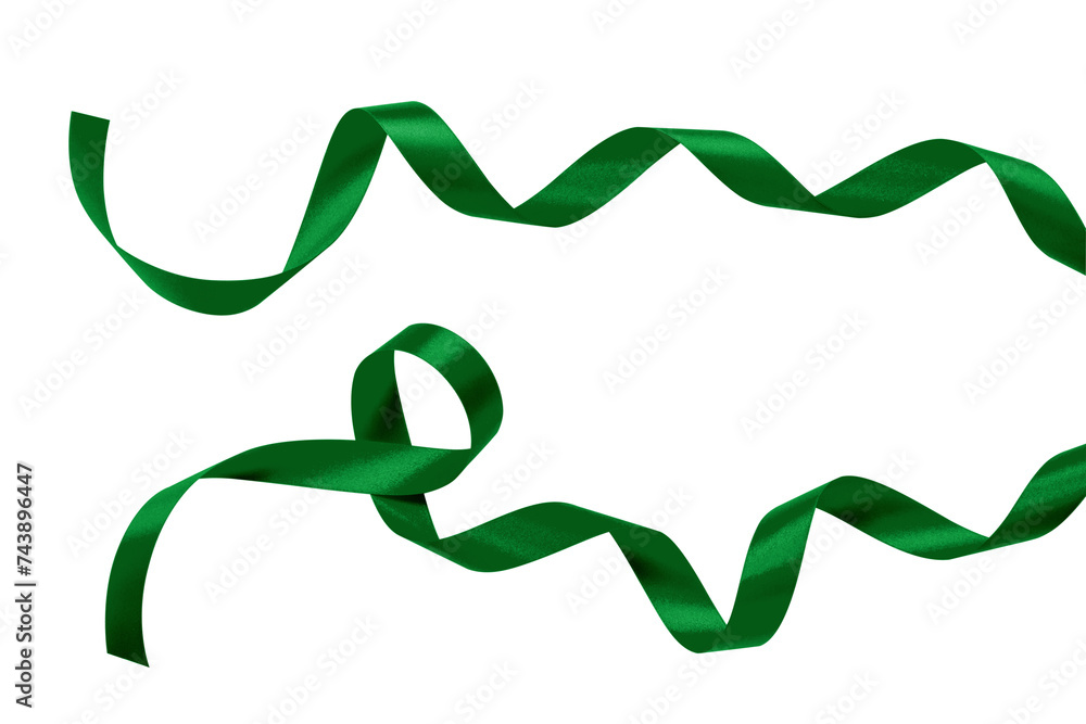 Green ribbon satin curly scroll bow png set isolated on transparent ...