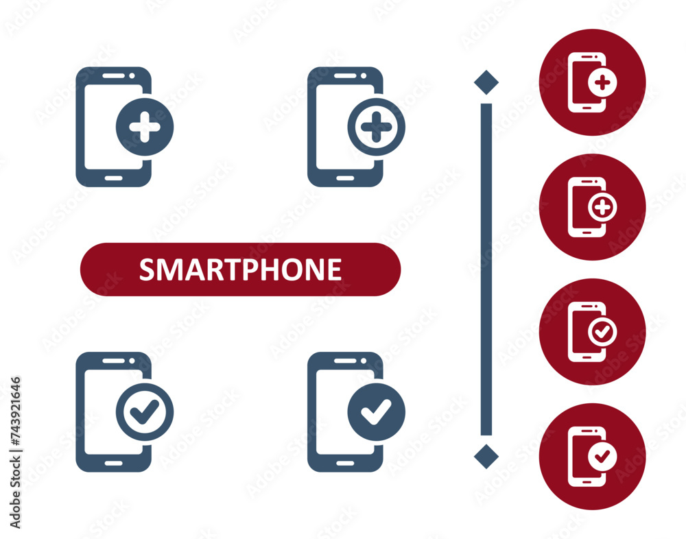 Smartphone Icons. Mobile Phone, Telephone, Button, Add, Plus, Checkmark ...