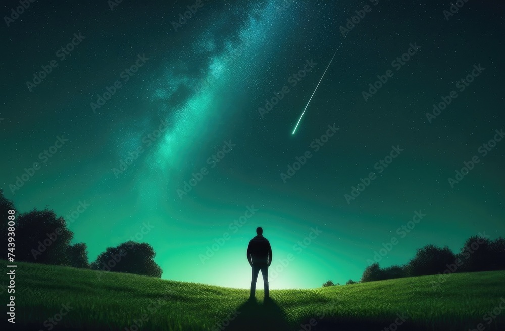 Stars fall from the sky,Starry shower at night. Landscape with falling ...