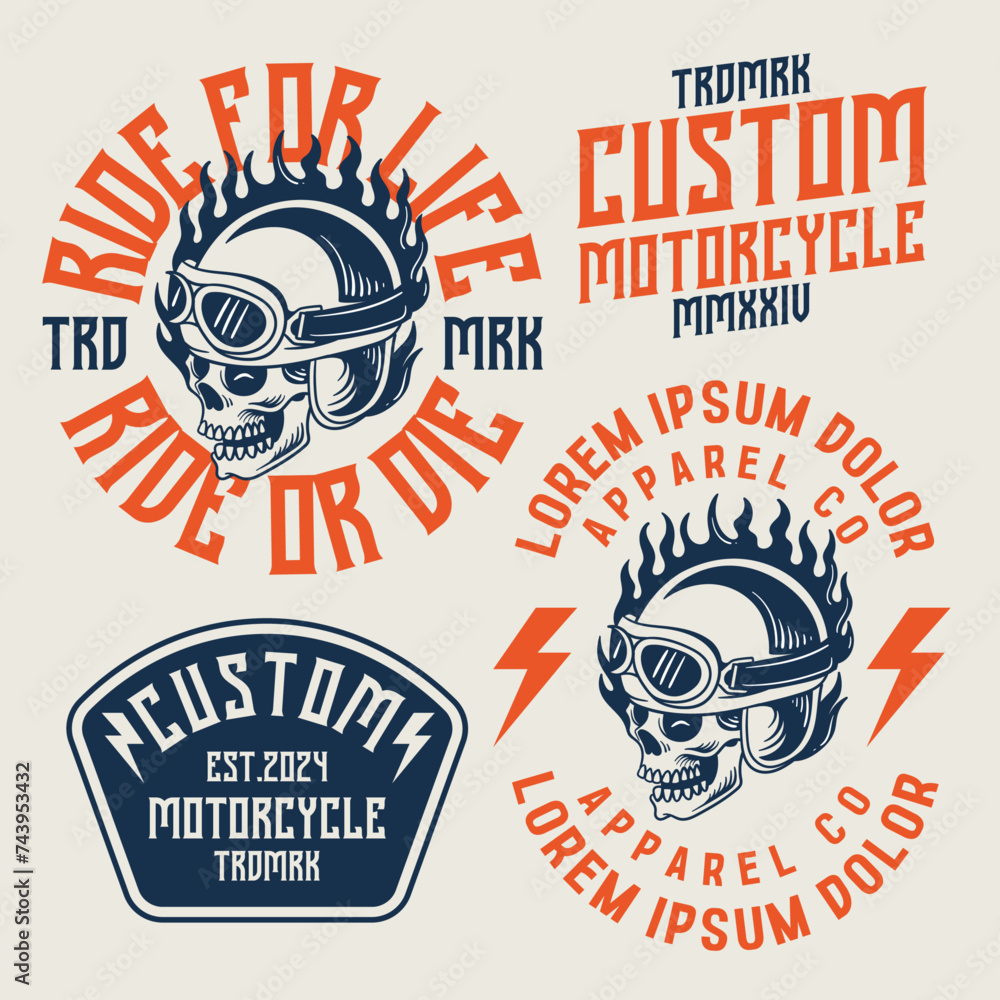 vintage motorcycle badges emblem set of motorcycle editable text emblem ...