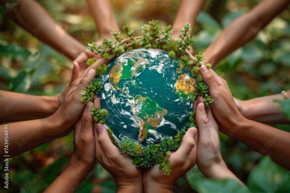 Community hands coming together to form a living globe vibrant and ...