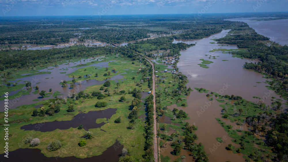 Aerial view of the BR 319 highway linking Manaus and Porto Velho in the ...