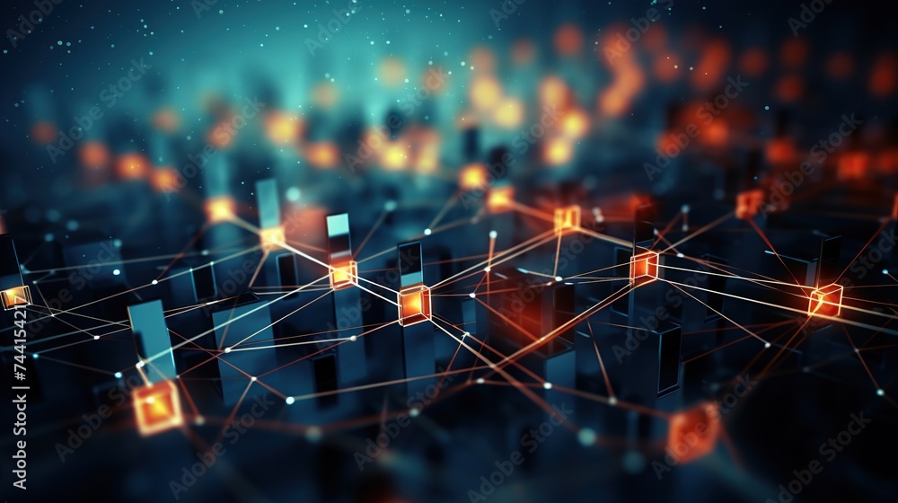 Interconnected network diagrams with elements and lines, representing ...