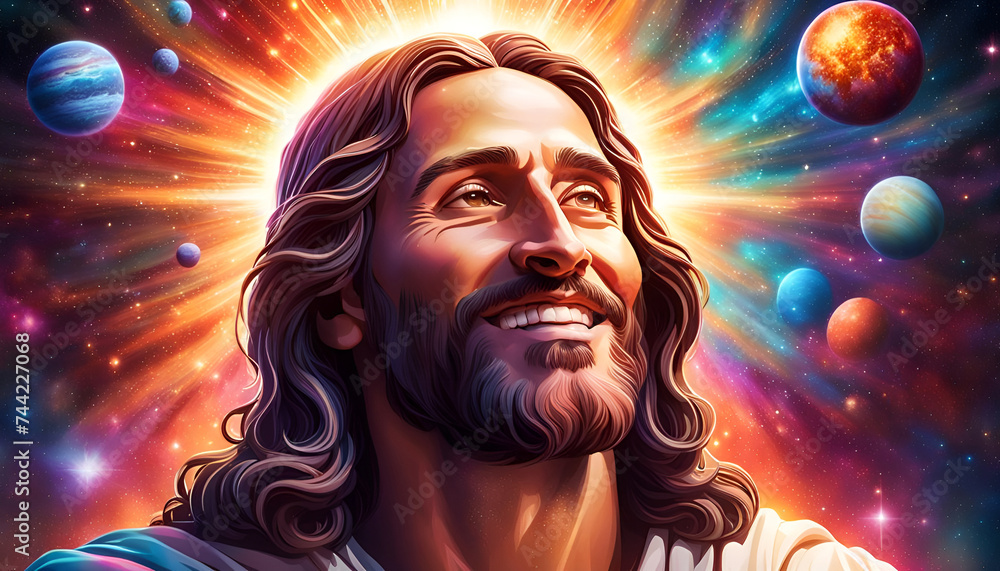 Illustration Stock heilige Figur des Christentum Jesus lächelnd vor ...