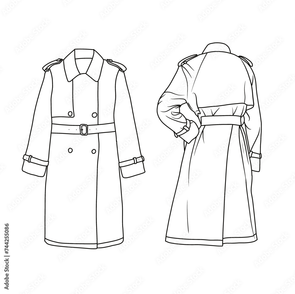 Vector drawing Illustration Hand drawn ink sketch of Belt Flowy Trench ...