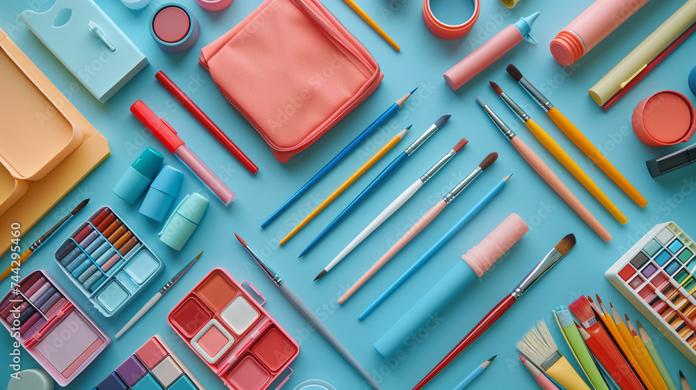 School Supplies Flat Lay Stock Photo | Adobe Stock