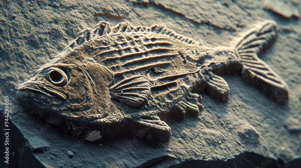 Prehistoric fossil of a fish in a rock stone. Stock Photo | Adobe Stock