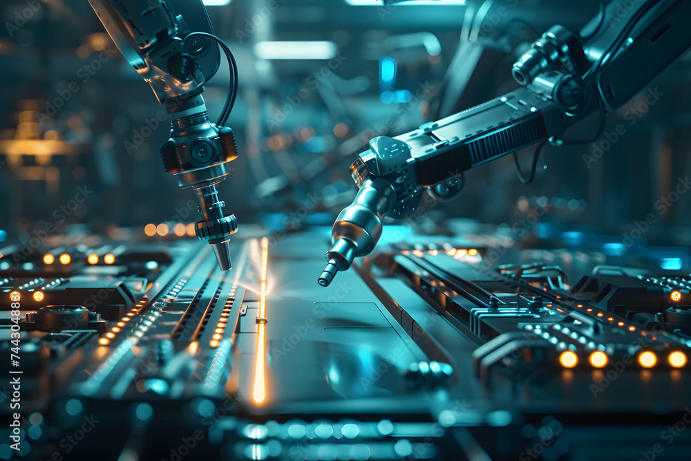 A futuristic image illustrating the concept of a smart factory ...