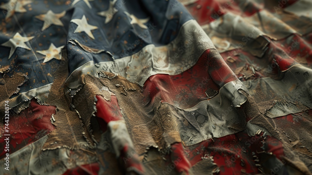 Old worn US flag falling to pieces. Tattered American symbol breaking ...