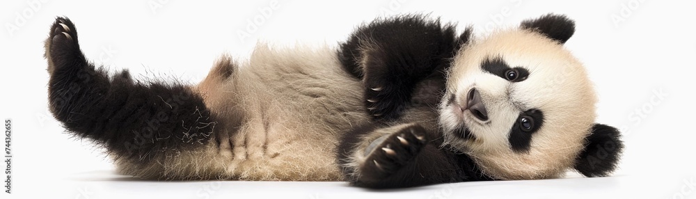 Mischievous Panda Cub, A playful baby panda cub rolling on its back ...
