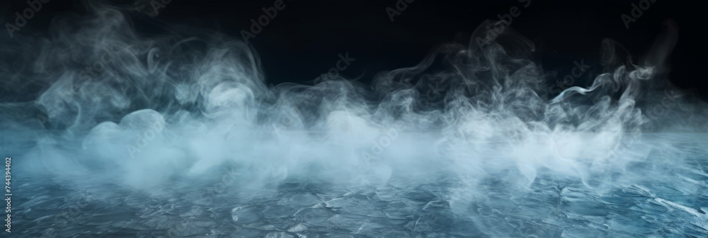 abstract frozen Hockey ice rink with smoke on dark background, studio ...