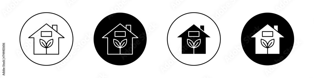 Eco House Icon Set. Green Energy Environment Vector Symbol in a Black ...