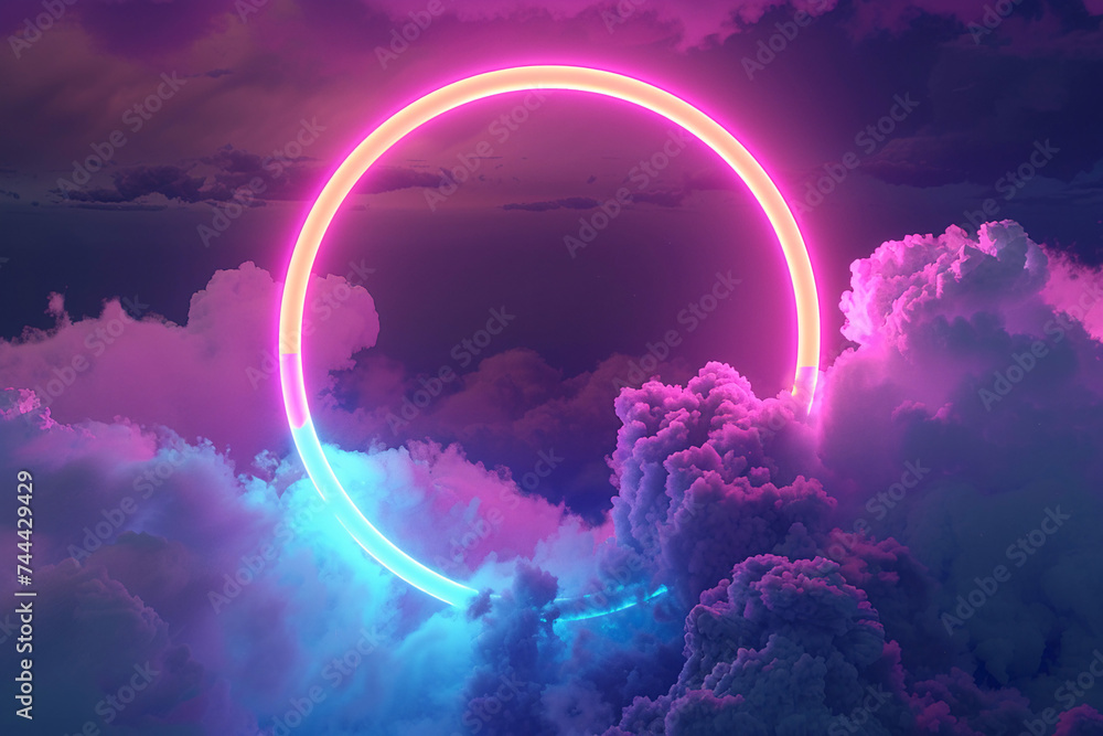 Neon circle, Neon glitter circle of light shine sparkles and Neon spark ...