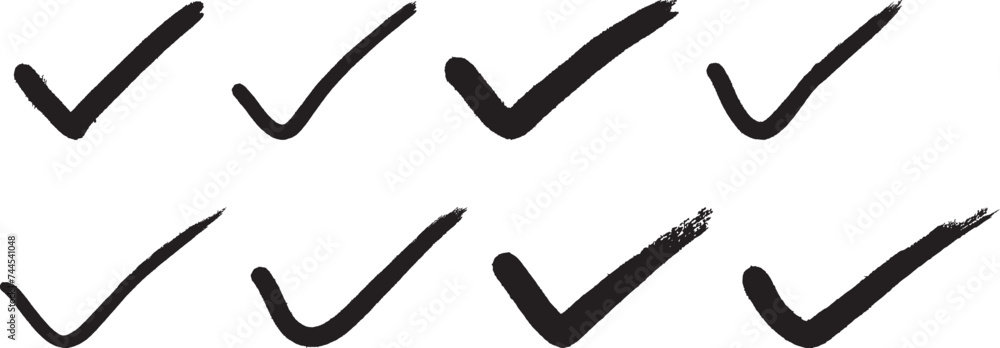 check mark icon. Hand drawn check and arrows signs. doodle effect stain ...