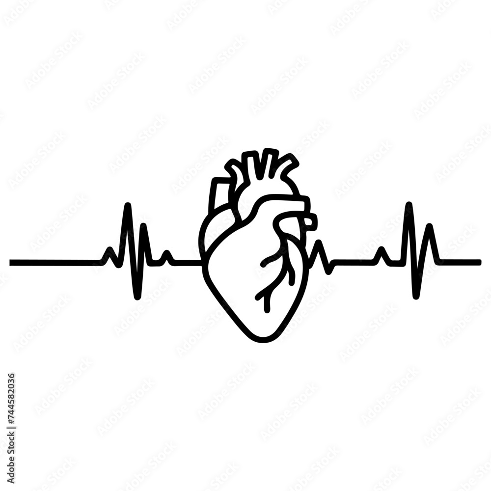 Heart beat with Wave graph pulse. Medicine concept. Continuous single ...