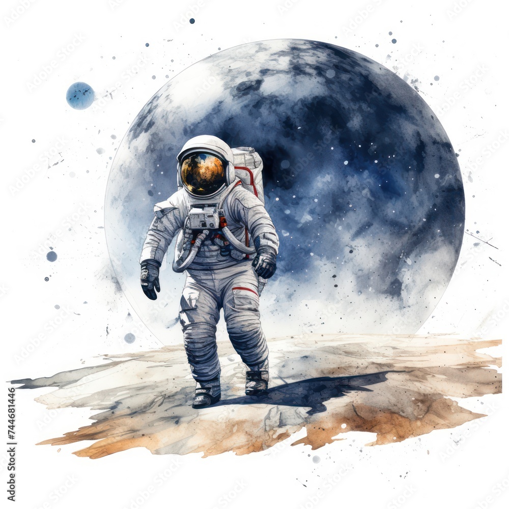Astronaut Watercolor Clipart with Lunar Landing Moon Surface ...